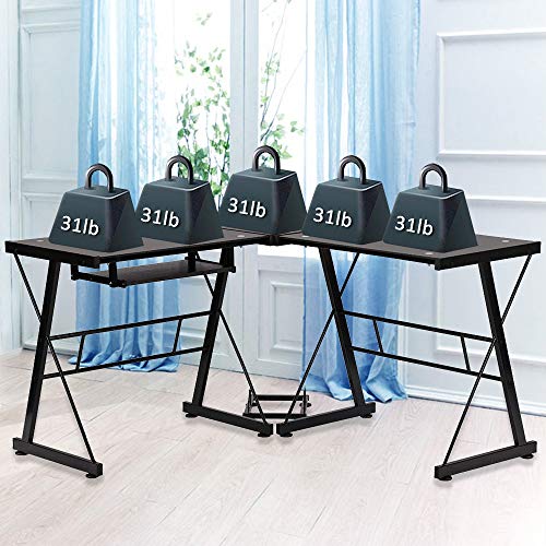 L Shaped Computer Desk Office Corner Desk,Modern Gaming Desk Home Office Desk Tempered Glass Workstation Desk,with Keyboard Tray and CPU Stand 3-Piece PC Laptop Study Writing Workstation Table- Black