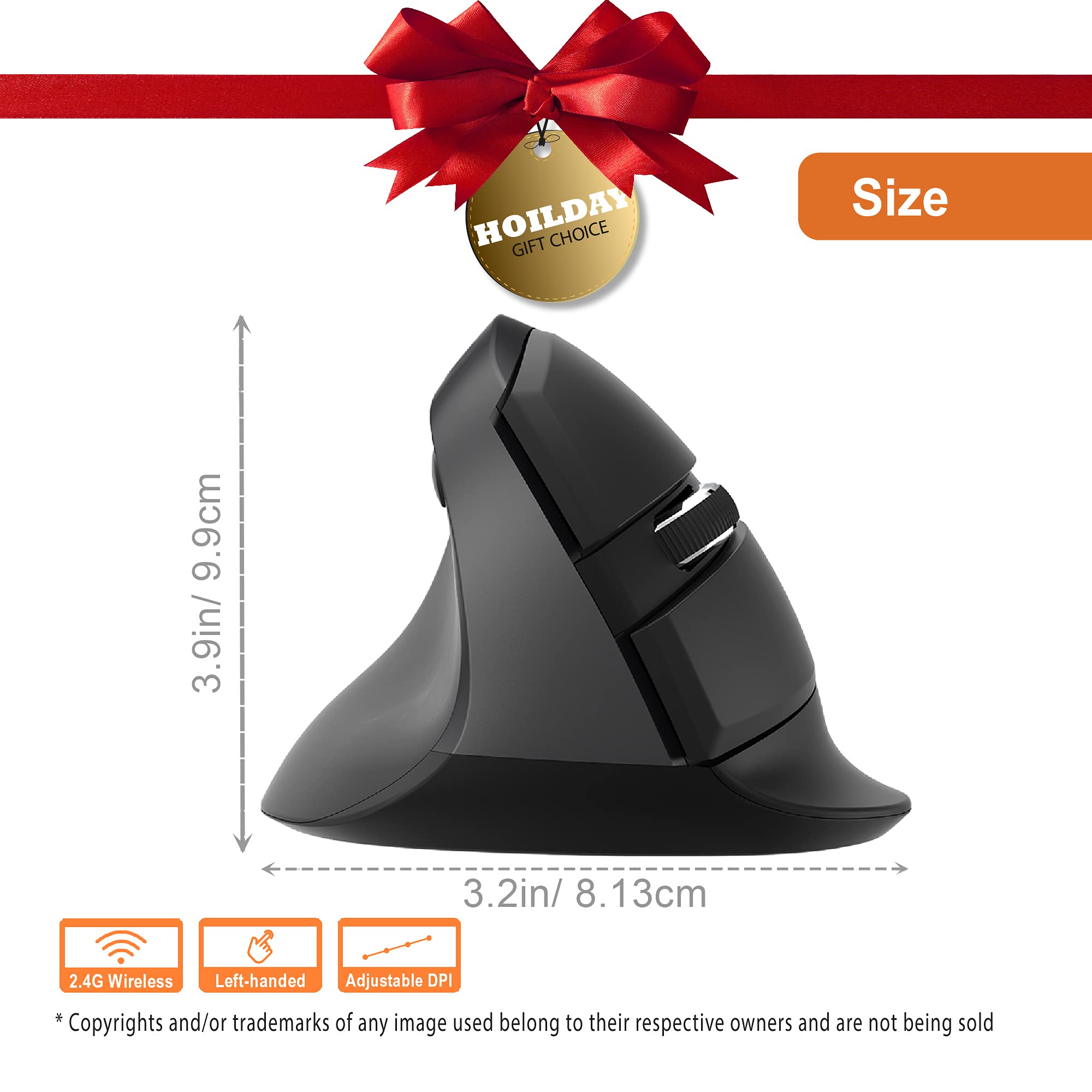J-Tech Digital Ergonomic Left Hand Mouse with Wireless Connection, AA Battery, 2.4GHz Nano Transceiver, 800, 1200, 1600, 2400 Adjustable DPI; Compatible with Windows and MAC OS [V628ML]