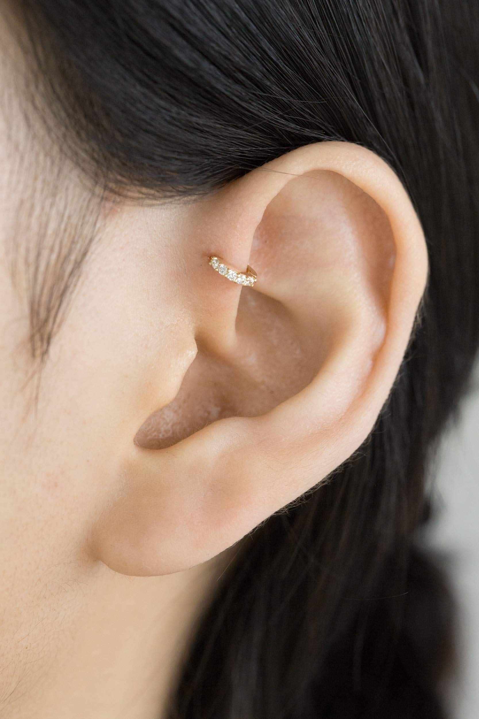 14K Real Solid Gold Jewelry Cz 7mm Open Round Circle Tragus Cartilage Snug Inner Outer Conch Daith Helix Ear Segment Clicker Huggie Hoop Ring Piercing Earring For Women