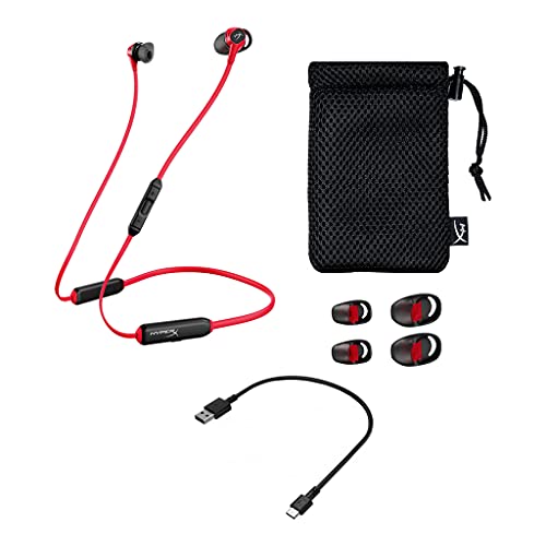 HyperX Cloud Buds – Bluetooth Wireless Headphones, Qualcomm aptX HD, 10 Hour Battery Life, 14mm Drivers, Comfortable Silicone Ear Tips, 3 Ear Tip Sizes Included, Mesh Travel Pouch