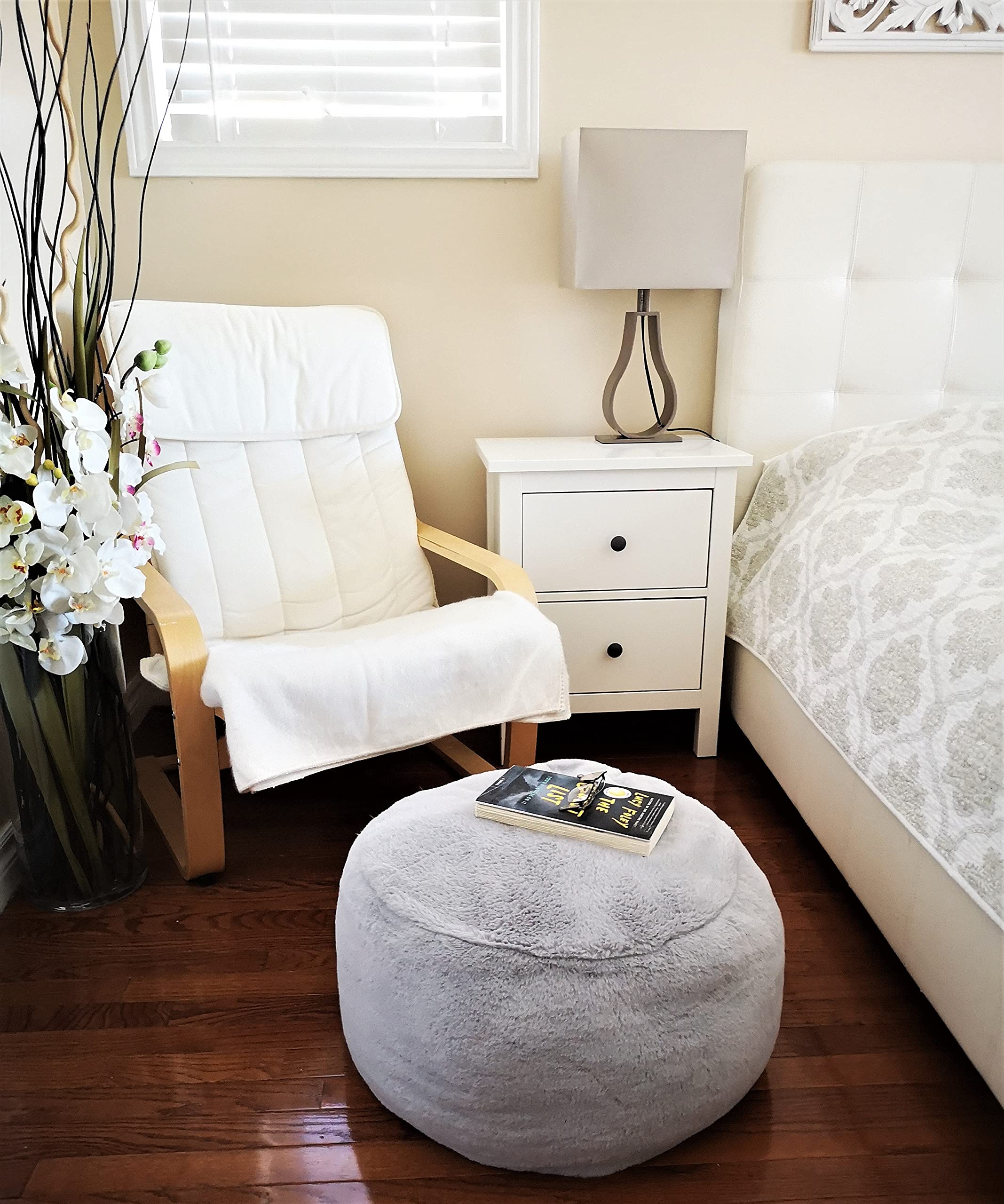 MiniOwls Plush Toy Storage Bean Bag (Unfilled) β Light Bunny Gray Faux Furry Ottoman β Sensory Soft Teddy Bear Organizer with a Zipper. Pouf 20x20x15 inch. (Light Grey, Medium)