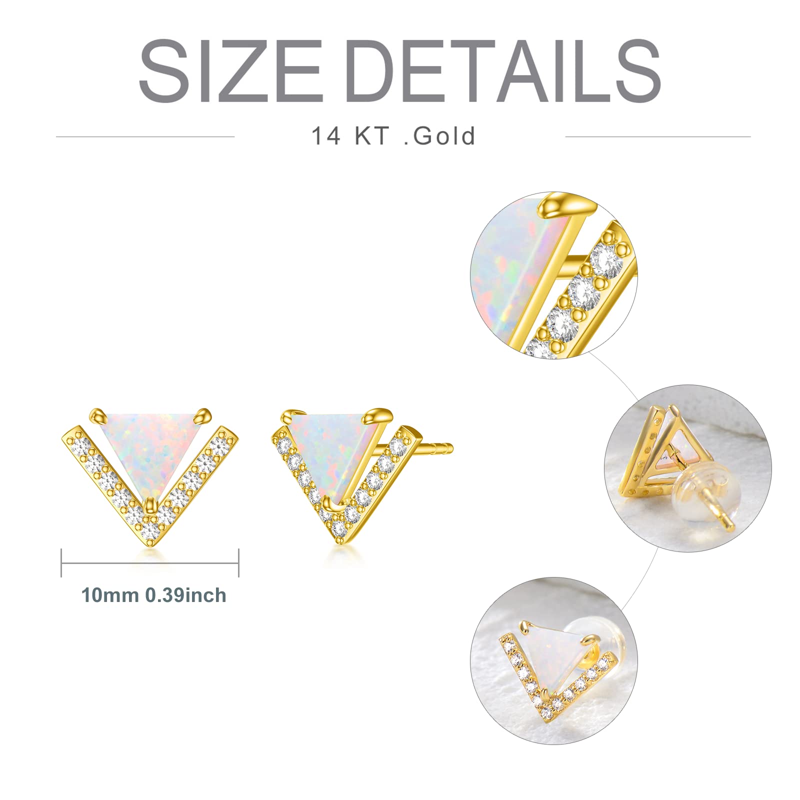 14K Real Solid Gold Triangle Opal Stud Earrings for Women Gifts Screw Back Opal Earrings 10mm Gold stud Earrings Opal Jewelry