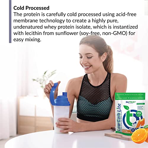 BioTrust Low Carb Lite, 20 Grams of Grass-Fed Whey Protein Isolate, 100 Calories, ProHydrolase Digestive Enzymes, Non-GMO, Free from Soy and Gluten, rBGH-Free (14 Servings) (Orange Cream)