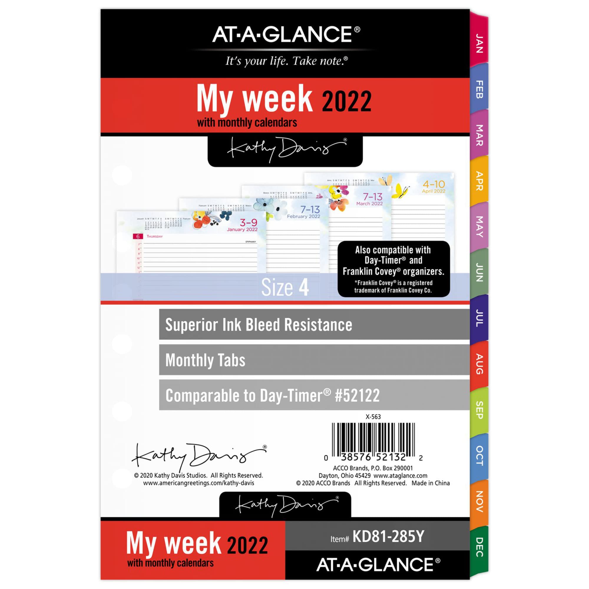 2022 Weekly & Monthly Planner Refill by AT-A-GLANCE, 52122 Day-Timer, 5-1/2" x 8-1/2", Size 4, Kathy Davis (KD81-285Y), Black