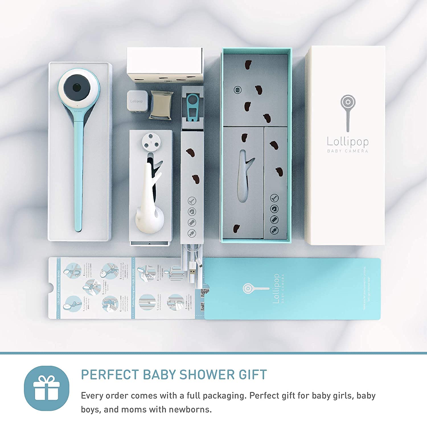 Lollipop Baby Monitor with True Crying Detection (Cotton Candy) - Smart WiFi Baby Camera - Camera with Video, Audio and Sleep Tracking Bundled with Portable Pacifier Holder