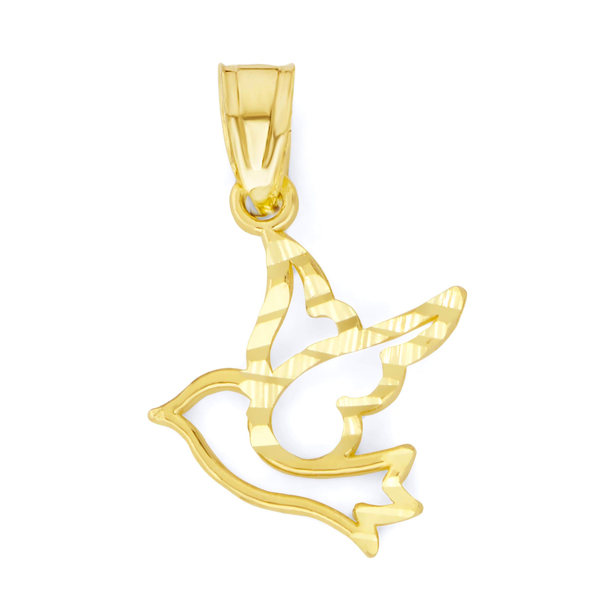 14k Real Solid Gold Dove Pendant, Dainty Diamond Cut Charm for Women Gifts for Her