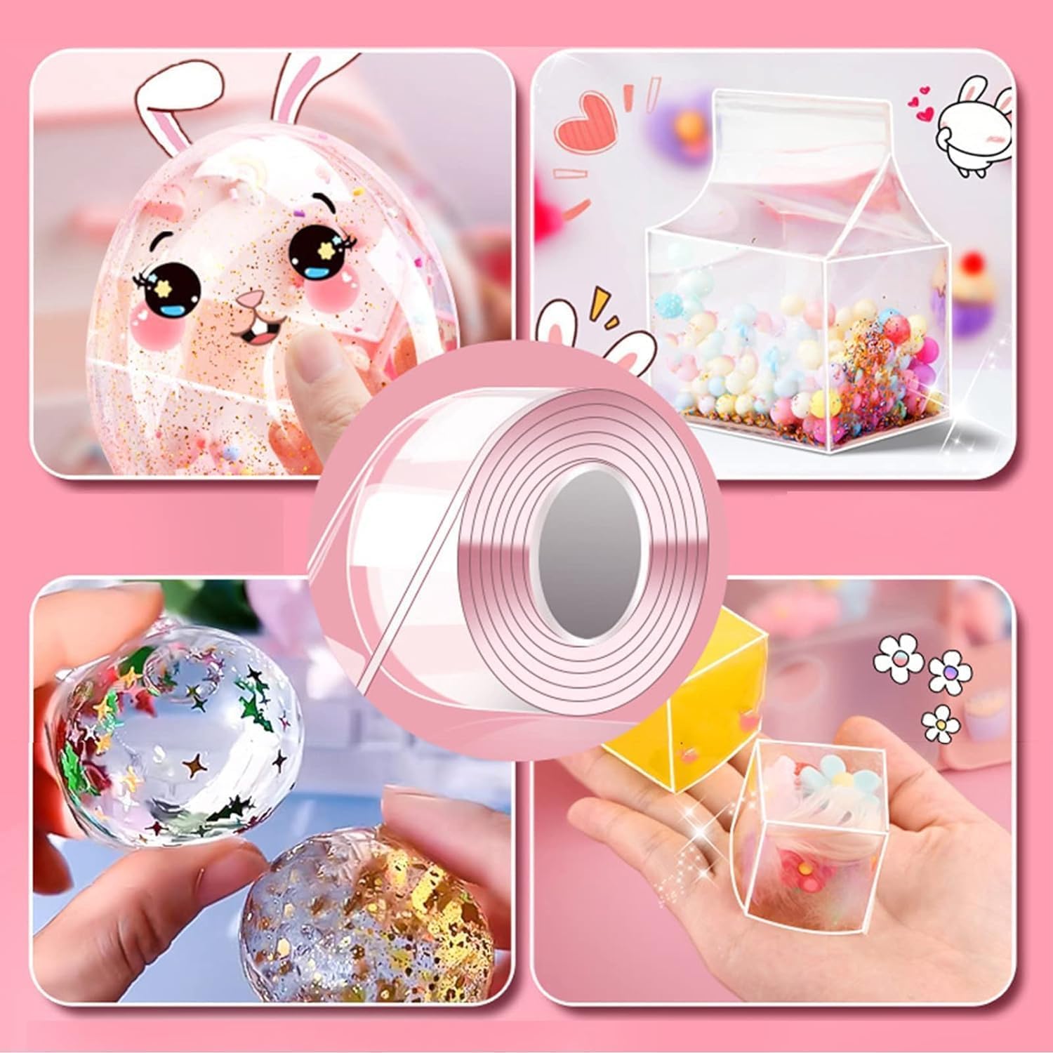 2Pcs Transparent Creative Nano Tape Bubbles, DIY Multiple Play Methods Intellectual Development Nano Tape Kneading Toys, Double Sided Nano Tape Elastic Bubble DIY Craft Kit, Party Supplies, Bubbles