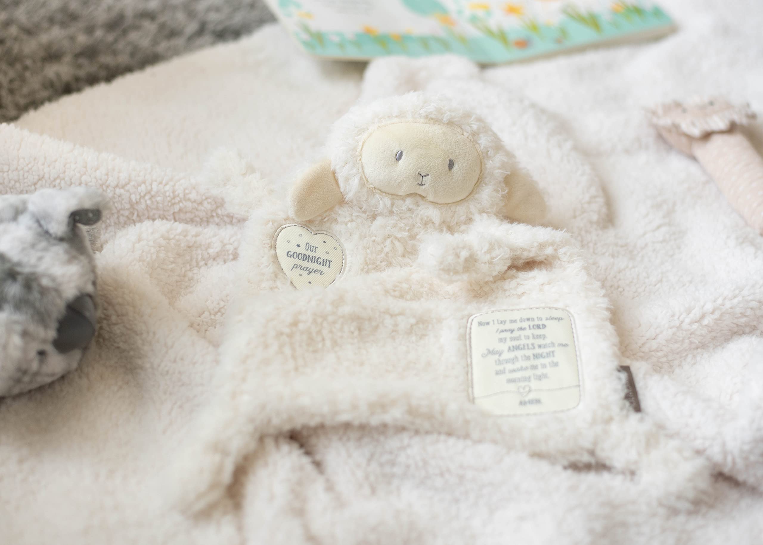 DEMDACO Clean White Fuzzy Lamb Goodnight Prayer Polyester Plush Children's Stuffed Animal Blankie