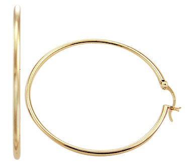 14k Yellow Gold Large Hoop Huggie Hinged Earrings 2"