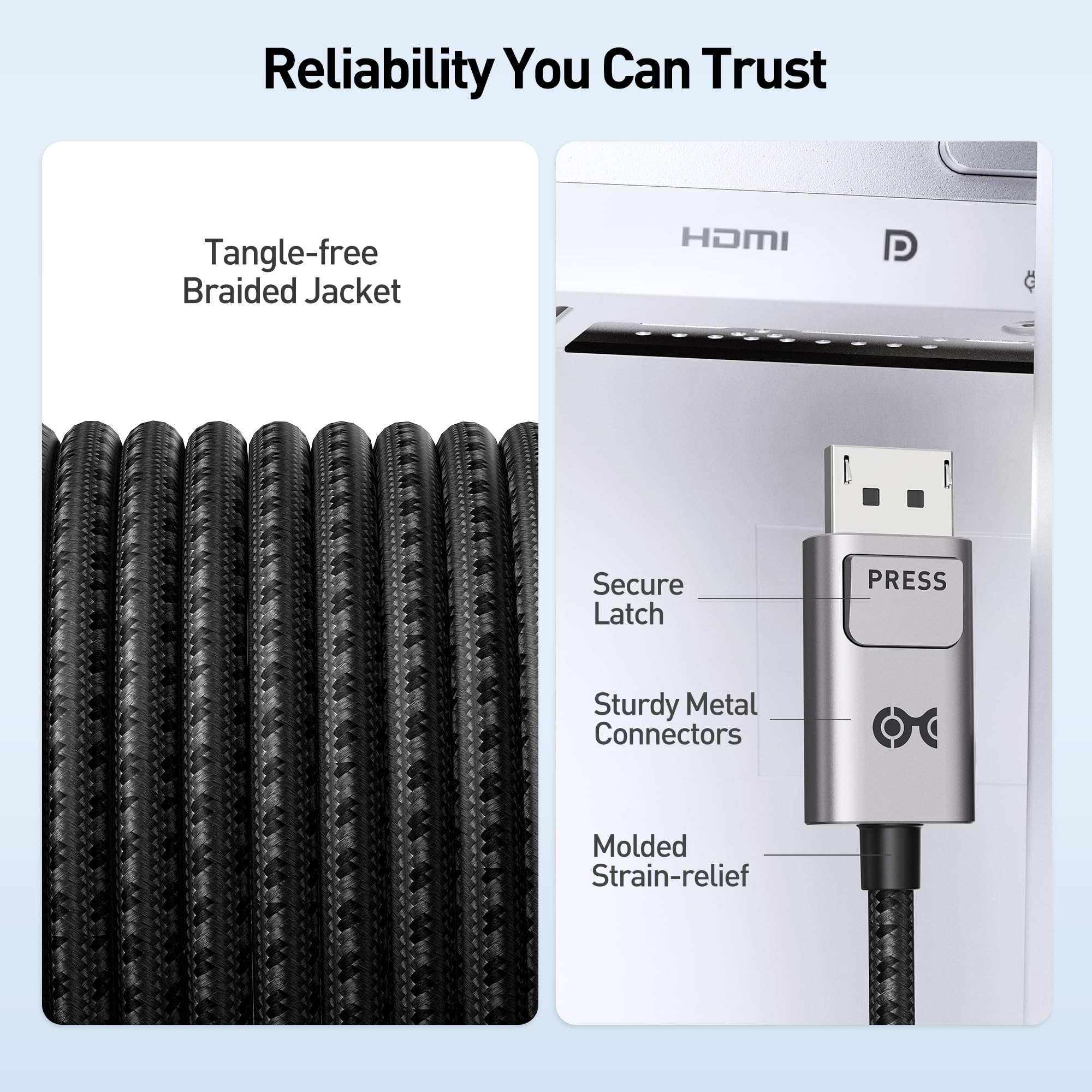 Cable Matters Braided USB C to DisplayPort 1.4 Cable 6ft, Support 4K@240Hz / 8K@60Hz (USB-C to DisplayPort, USB C to DP) in Gray - Thunderbolt 4 /USB 4 Compatible with MacBook, XPS