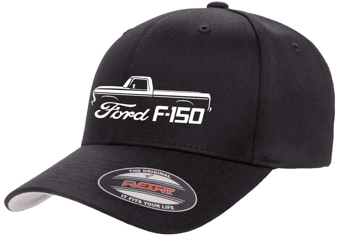 1973-77 Ford F150 Pickup Truck Outline Design Flexfit 6277 Athletic Baseball Fitted Hat Cap Black L/XL