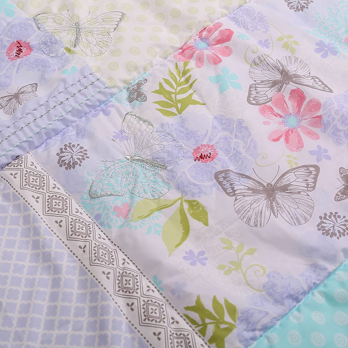 CribMATE 2 PCs Pink Butterfly Themed Nursery Crib Bedding Set 2 PCs Purple Butterfly Nursery Crib Bedding Set Embroidery Butterfly Baby Girl Bedding Cot Set Quilt + Fitted Sheet, 28 X 52