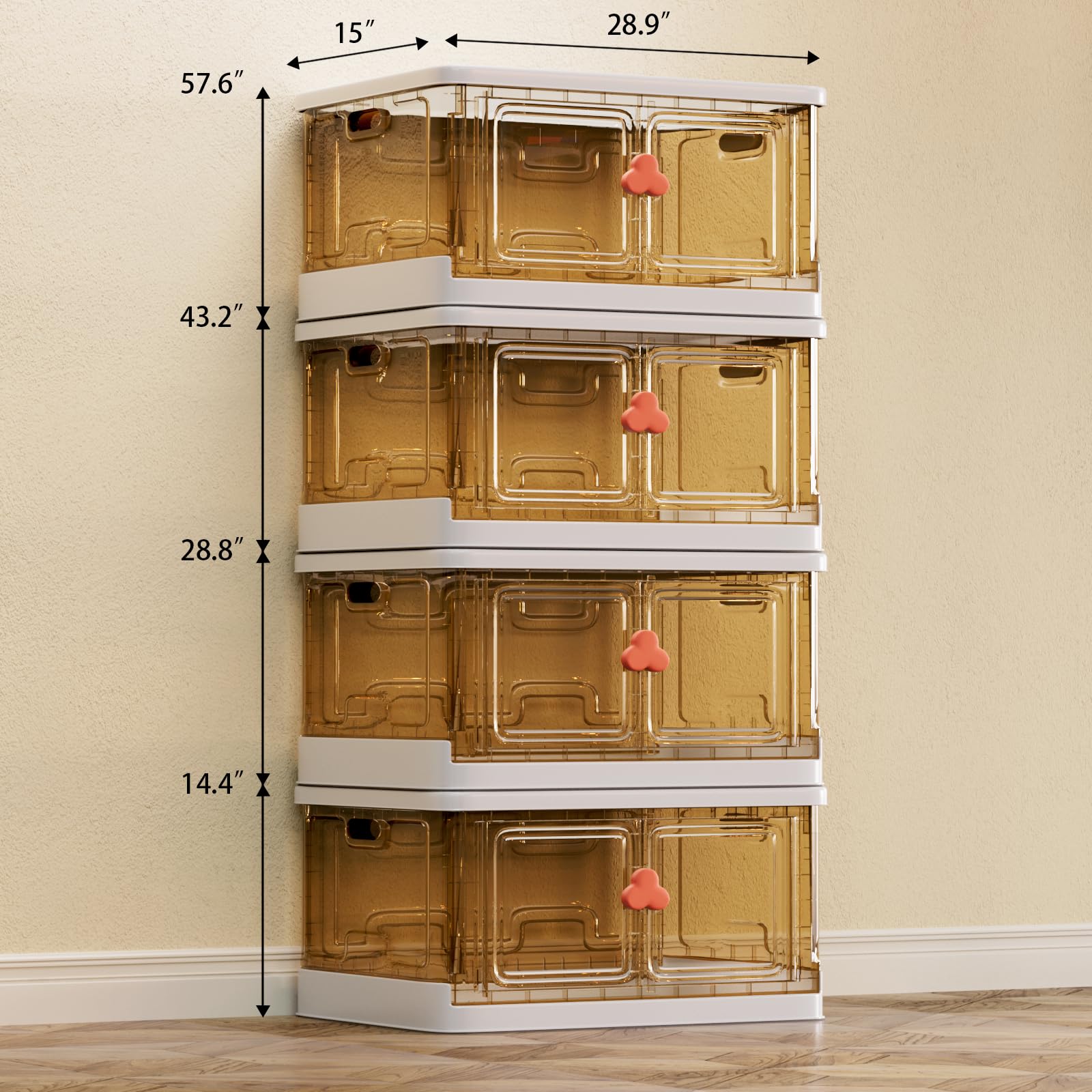 27Gal Storage Bins with Lids-4Pack Convenient Front Door Access, Wheels, Clear Design, Collapsible, Stackable, and Durable Plastic - Ideal for Closet,Organizing Toys, Dorms, Cars, and Bedrooms…