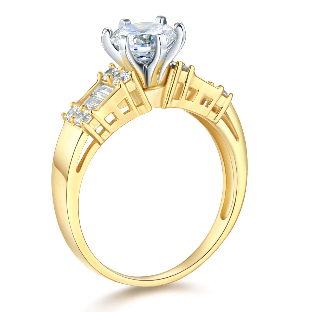 14k Yellow Gold SOLID Wedding Engagement Ring and Wedding Band 2 Piece Set - Size 6.5