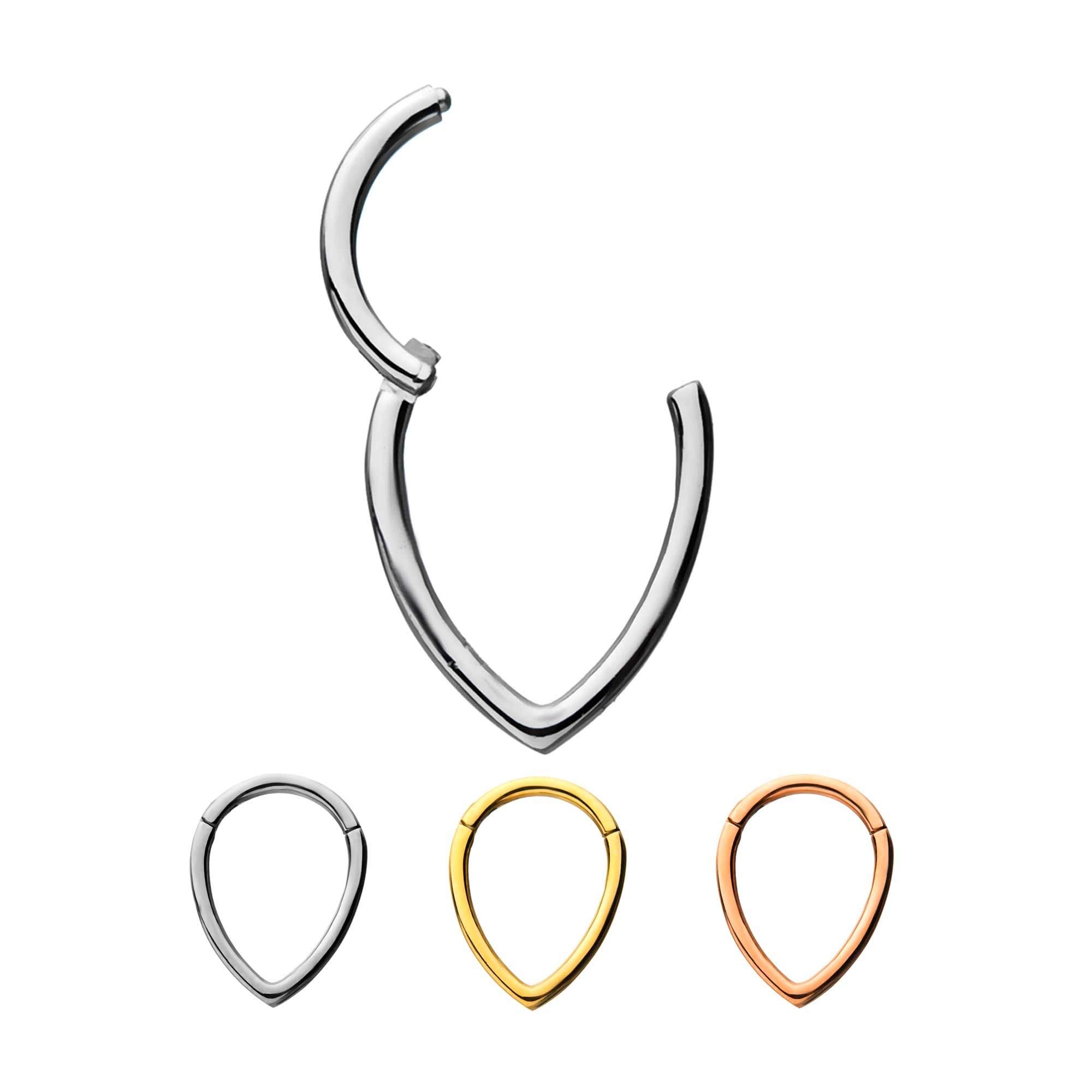 16G Tear Drop Stainless Steel Hinged Segment Ring for Septum, Lip, Eyebrow, and Ear Piercings (Steel)