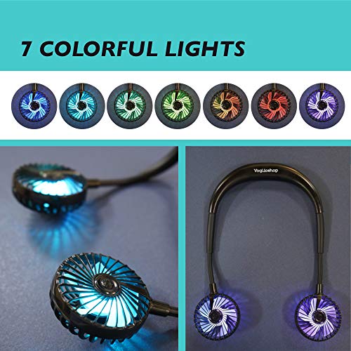 Voglioshop Personal Neck Fan, USB Rechargeable Portable Fan, Cooling Fan Ideal When You Do Any Activity and Wear a Face Mask, 3 Wind Speeds, LED Lights, Accessible Power Buttons, Long Lasting Battery