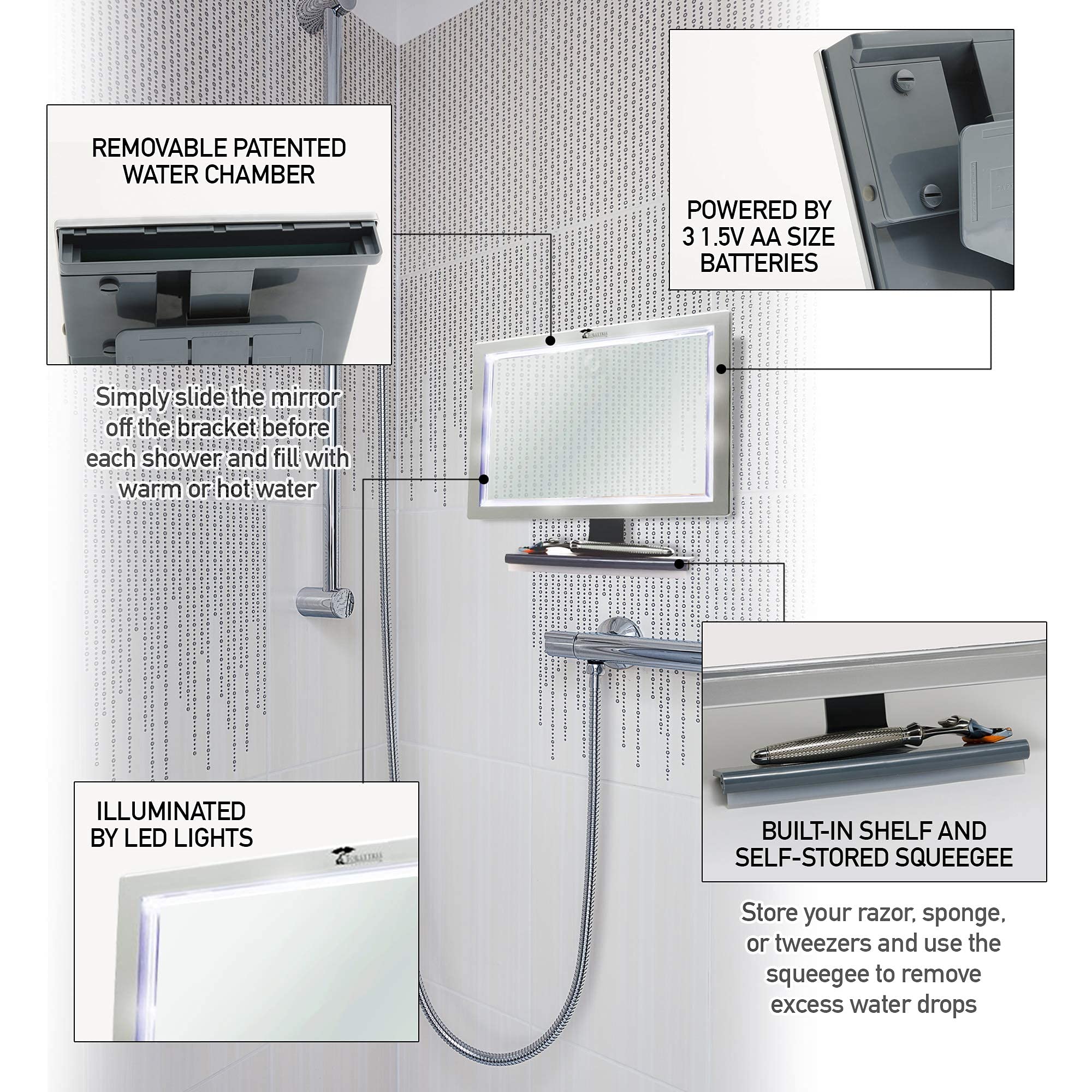 ToiletTree Products Deluxe LED Fogless Shower Mirror and Stainless Steel Nose Hair Trimmer Bundle