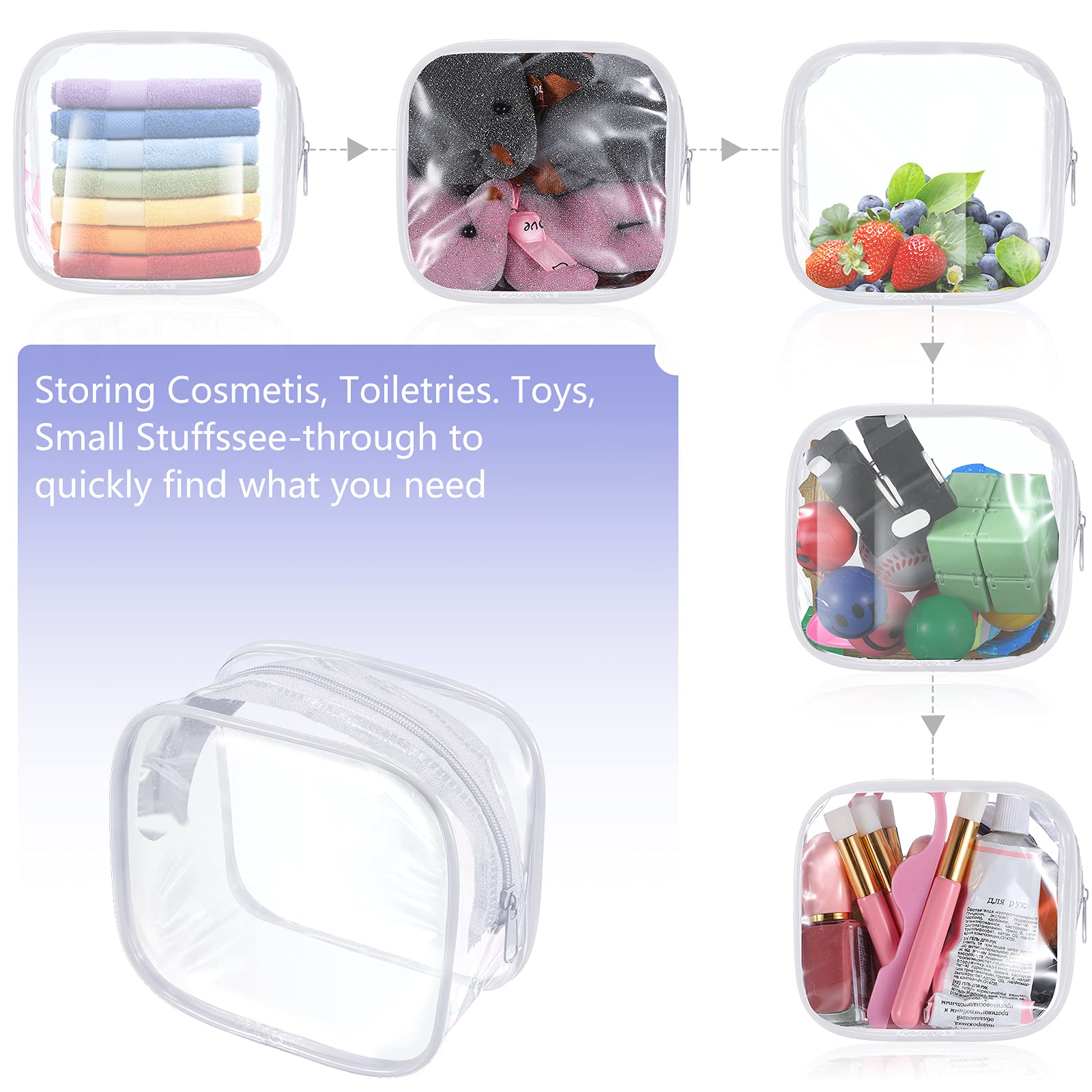 Weewooday 6 Pcs Mini Clear Toiletry Makeup Bag Small PVC Travel Bag Waterproof Plastic Cosmetic Bag with Zipper Portable Cosmetic Makeup Bag for Vacation Bathroom Organizing(Transparent)