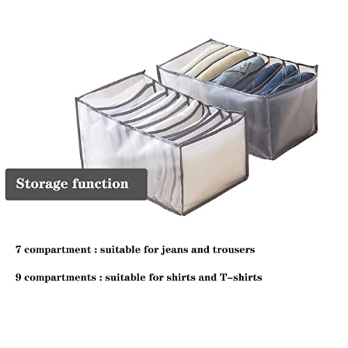 3 Pcs 7 Grids Washable Wardrobe Clothes Organizer,Jeans Compartment Storage Box, Foldable Closet Drawer Organizer Clothes Drawer Mesh ,and 9 Grids Shirts, T-shirts Grid (2 pcs Jeans Grid+Leggings Grid)