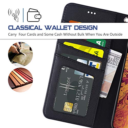 Arae Case for iPhone Xs Max PU Leather Wallet case Cover [Stand Feature] with Wrist Strap and [4-Slots] ID&Credit Cards Pocket for iPhone Xs Max 6.5 inch - Black