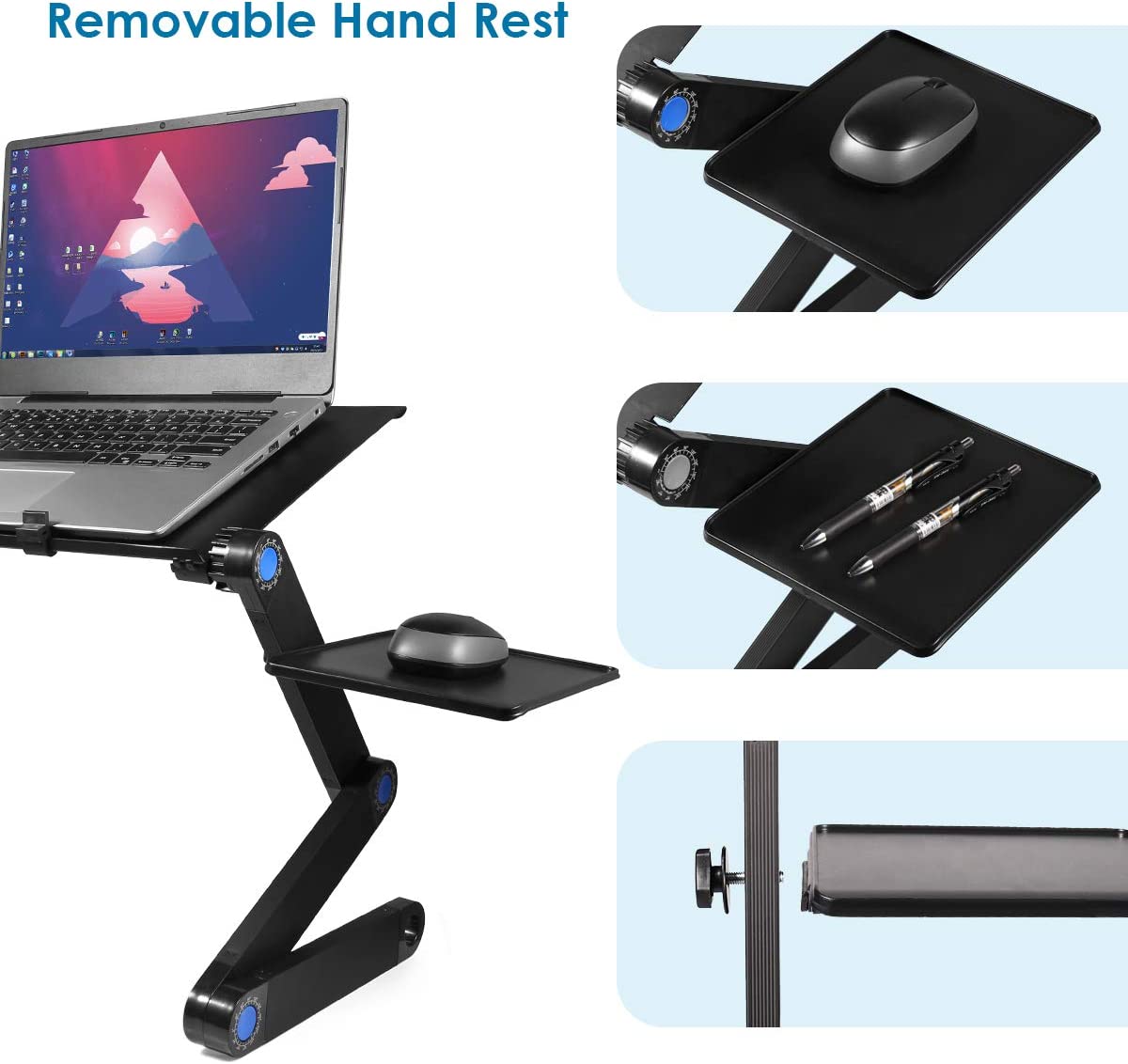 Laptop Table, Adjustable Laptop Bed Table, Laptop Computer Stand, Portable Laptop Workstation Notebook Stand Reading Holder with Large CPU Cooling Fan and Mouse Pad in Bed Couch Office Sofa