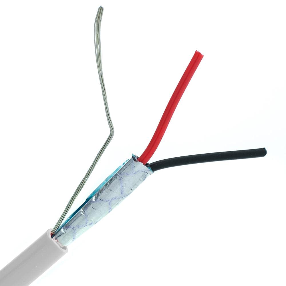 Custom Cable Connection 18 AWG 2 Conductor Stranded Shielded Plenum Cable White CL3P Jacket for Security/Alarm/Access Control/Sound - 1000 FT Spool