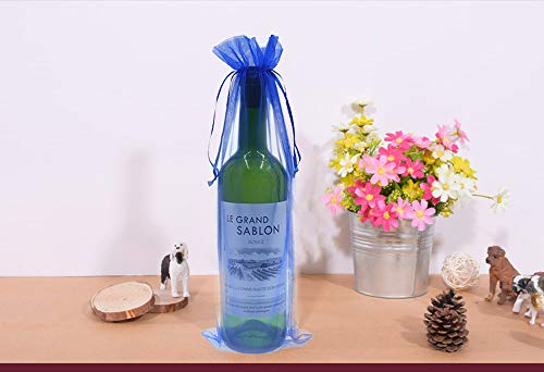 Bezall 20Pcs Organza Wine Gift Bags with Drawstrings, Mesh Wine Bottle Covers for Christmas, Wedding, Birthday, Wine Tasting, Housewarming (Royal Blue)