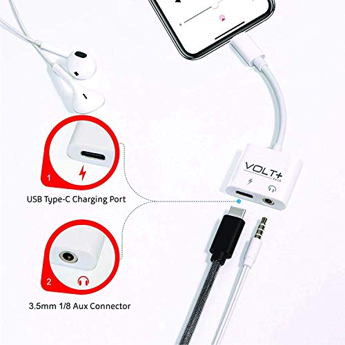 VOLT PLUS TECH USB C to 3.5mm Headphone Jack Audio Aux & C-Type Fast Charging Adapter Compatible with Samsung Galaxy S20/FE/ Ultra/S20+/5G/Fan Edition/Plusand Many More Devices with C-Port