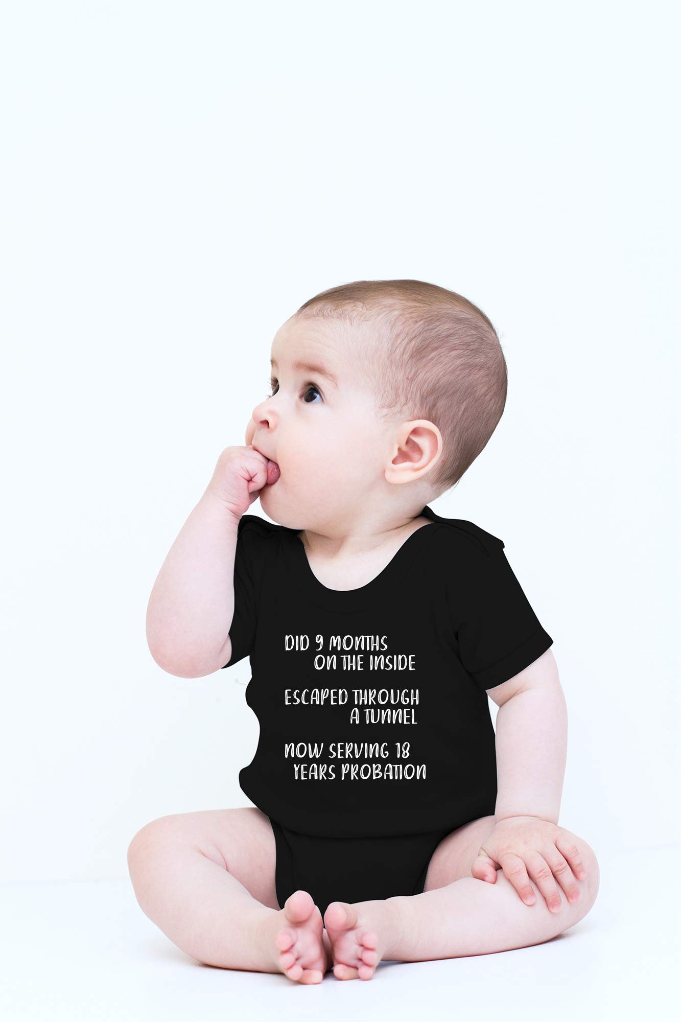 CBTwear Did 9 Month, Escaped Through a Tunnel, Serving 18 Years Baby Bodysuit Unisex Comfy Humor (Newborn, Black)