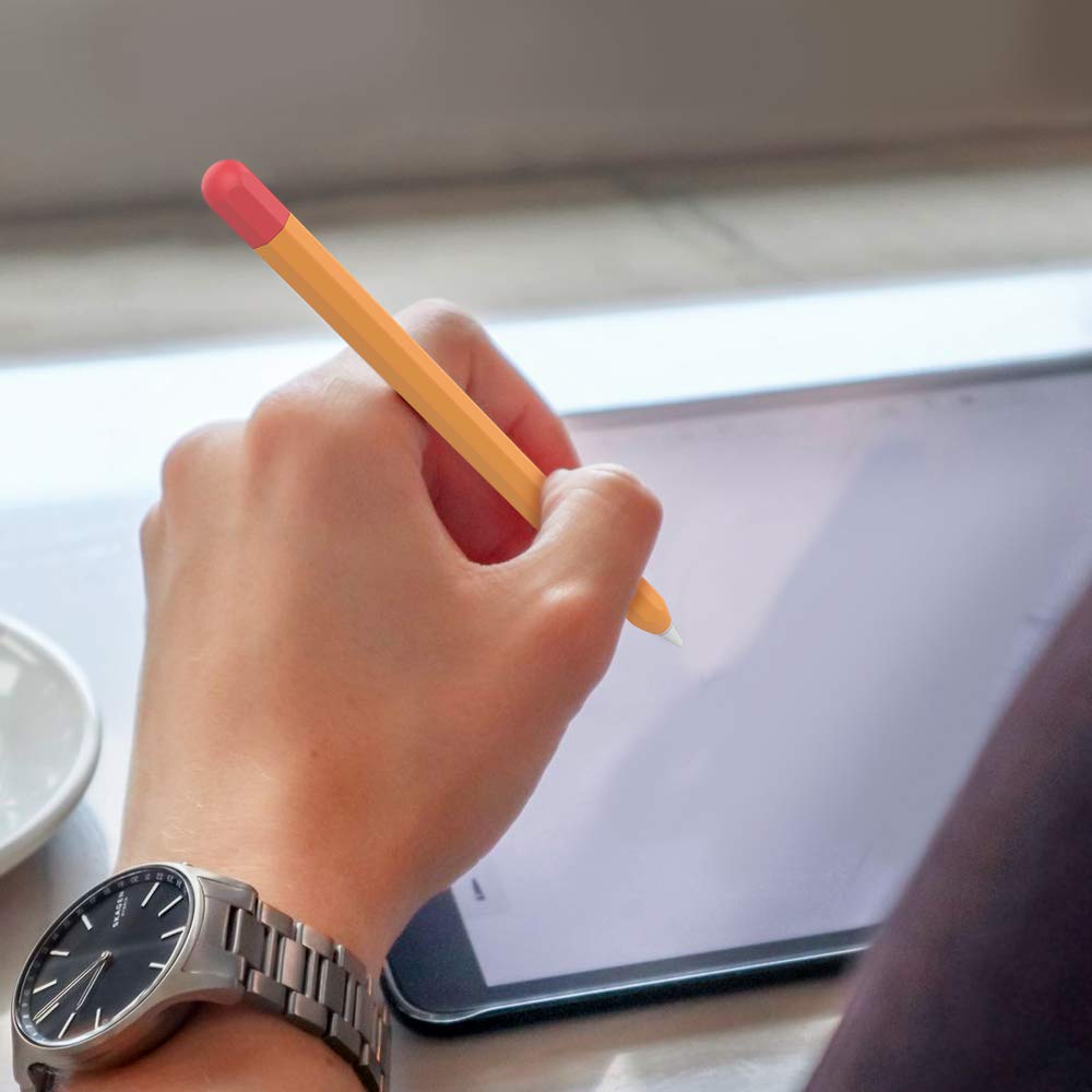 AhaStyle Duotone Case for Apple Pencil 1st Gen, Silicone Sleeve Cover with Cable Adapter Tether Kit Compatible with Apple Pencil 1st Generation(Orange)