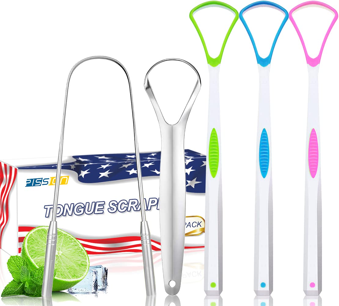 Tongue Scraper Cleaner for Adults Kids, 5 Pack 100% BPA Free Fresher Tongue Tools, Bad Breath Remove Reusable Stainless Steel Tounge Scrapper Set