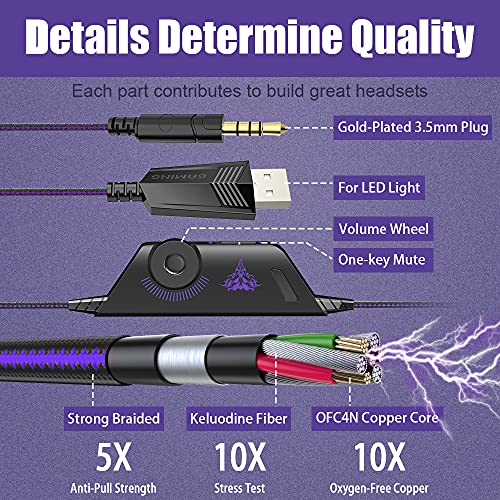 BENGOO G9000 Stereo Gaming Headset for PS4, PC, Xbox One Controller, Noise Cancelling Over Ear Headphones with Mic, LED Light, Bass Surround, Soft Memory Earmuffs (Purple)