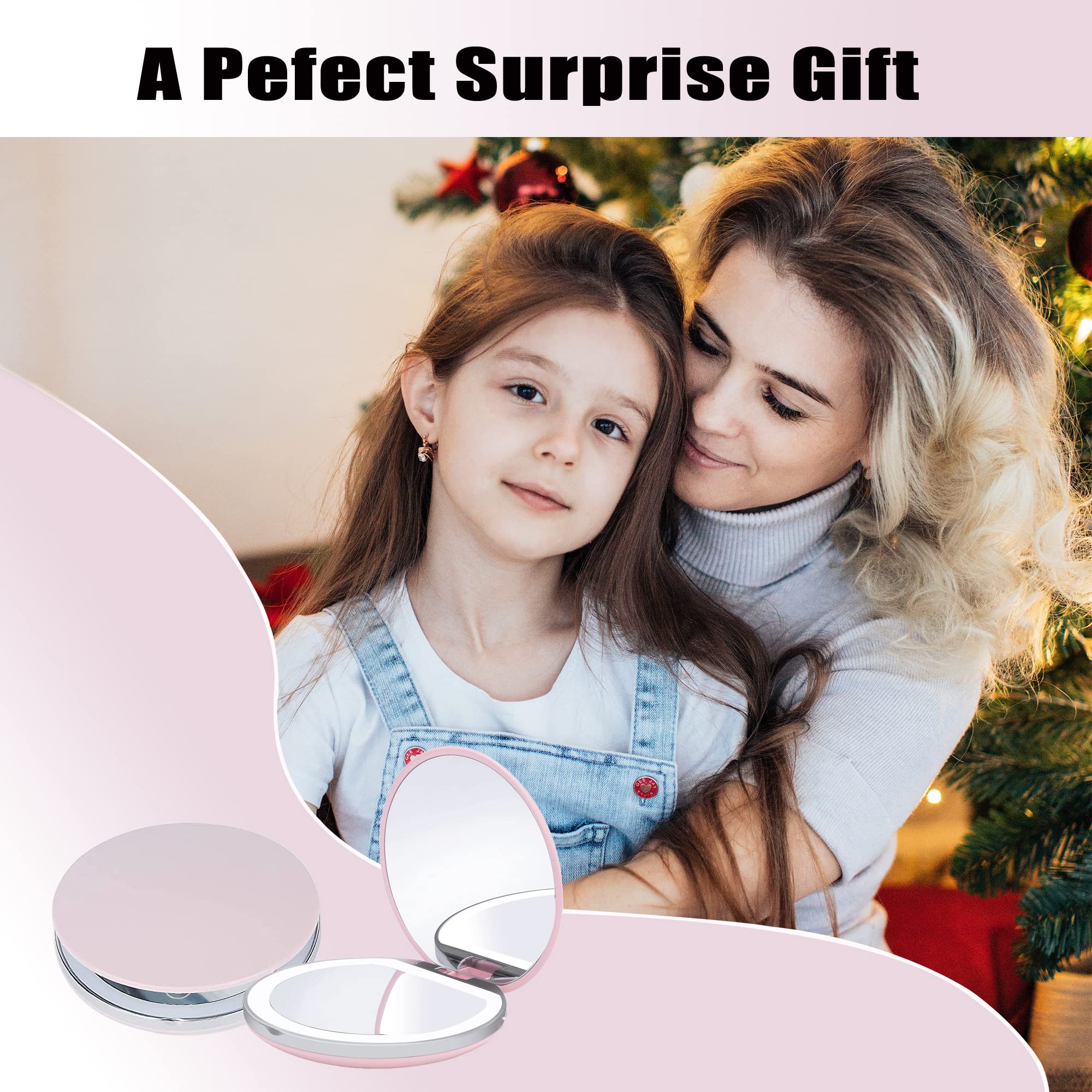 DeYesom LED Compact Mirror with Lights, Dimmable, Portable, Magnifying, Rechargeable