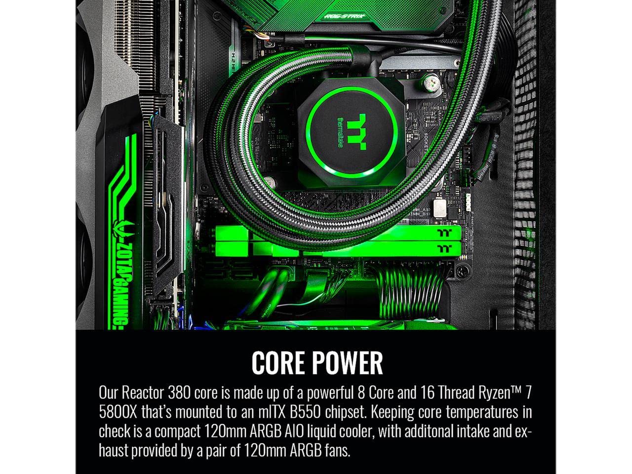 Thermaltake Reactor 380 Liquid-Cooled PC (AMD Ryzen 7 5800X, RTX 3080, 16GB 3600Mhz DDR4 RGB ToughRAM, Seagate FireCuda 520 NVMe 1TB, WiFi, Win 10 Home) Gaming Desktop Computer TW1B-B550-R38-LCS