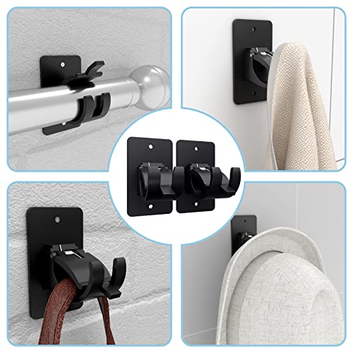 AMZONHOME 4 Pieces Self Adhesive Curtain Rod Bracket, Universal Plastic Holders, No Drill Brackets Hooks for Bathroom, Bedroom, Livingroom, Kitchen (Black)
