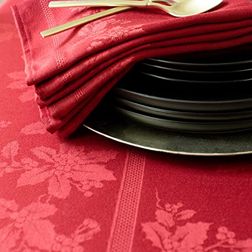 Benson Mills Holiday Elegance Heavyweight Engineered Jacquard Fabric Cloth Napkins for Holiday and Christmas Tablecloths (Dark Red, 18" X 18" Napkins Set of 4)
