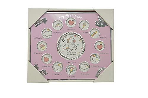 Concepts In Time, Concepts InMy First YearIn Fun Unicorn Metal frame with bow and 13 Round Openings (10Inx12In Unicorn Pink)