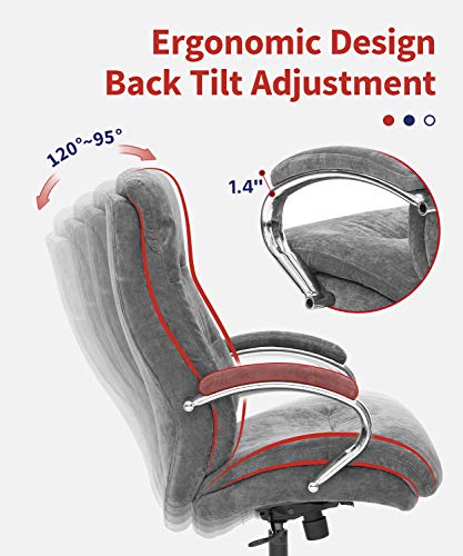 CLATINA Ergonomic Big & Tall Executive Office Chair with Fabric Upholstery 400lbs High Capacity Swivel Adjustable Height Thick Padding Headrest and Armrest for Home Office Gray