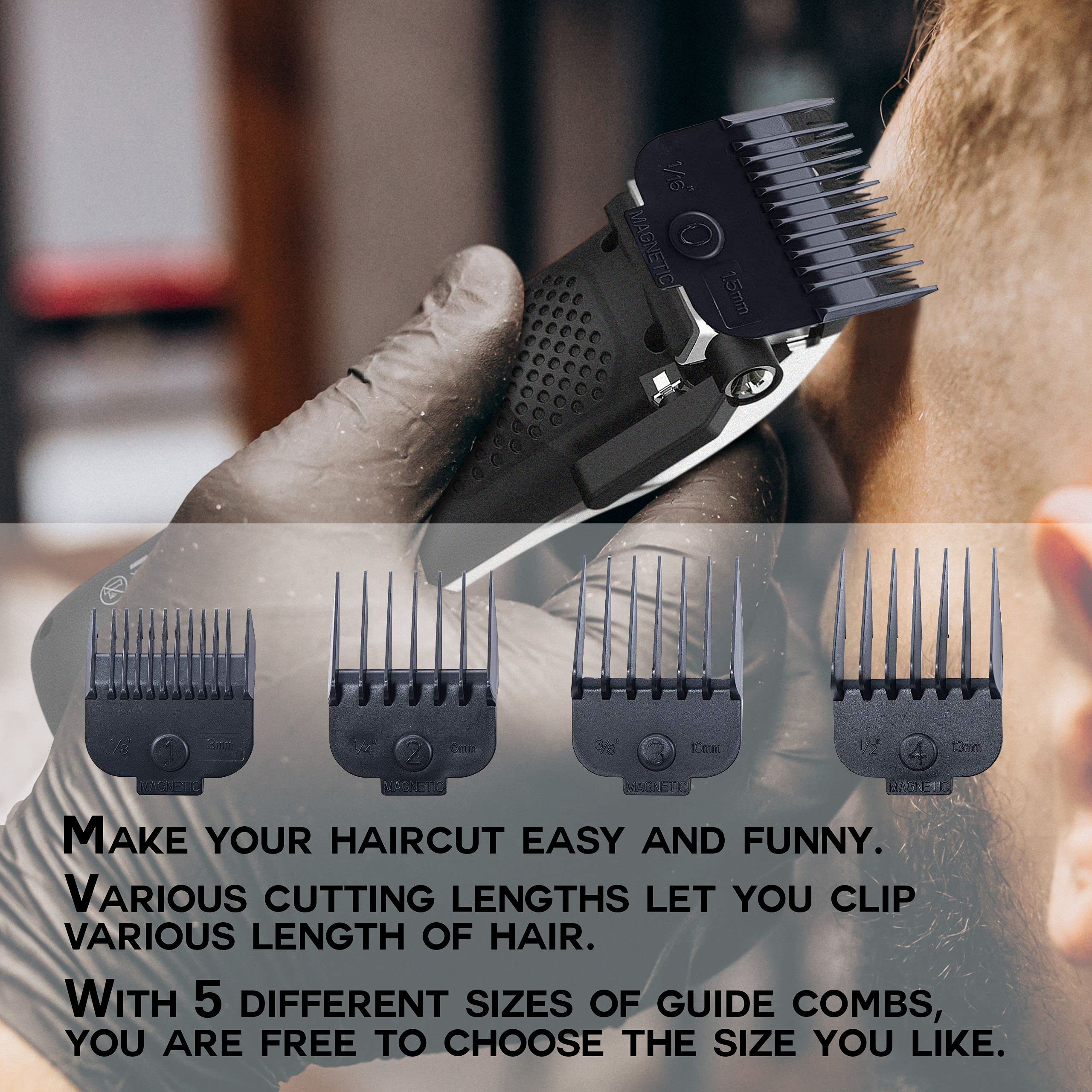 Caliber Magnetic Cutting Guards Set - Professional Hair Cut Clippers Tool - 5 Piece Universal Grooming Guards Replacement - Black Attachment Guide Comb for Precise Hair Cutting and Trim Length