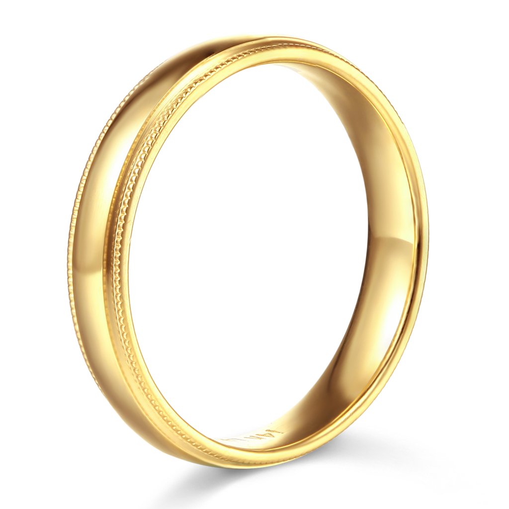 14k Yellow Gold 3mm Comfort FIT Plain Milgrain Wedding Band - Size 5
