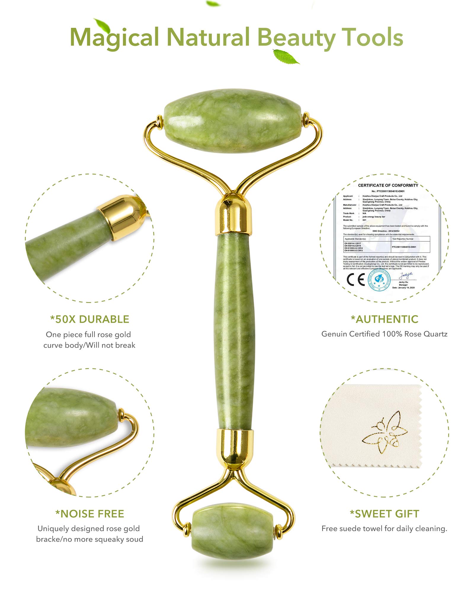 HANABEE Authentic Jade Roller for Face Gua Sha Facial Tools Face Roller Skin Care Facial Roller for Puffiness -Jade