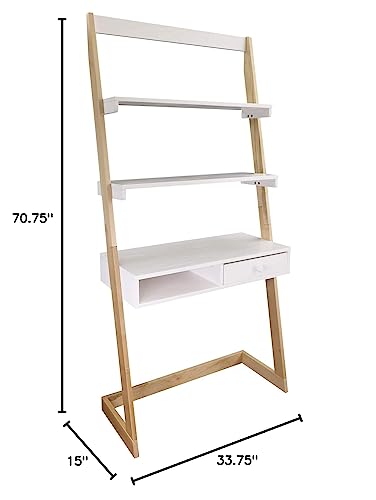 American Trails Freestanding Ladder Desk With Drawer, Natural Maple/White