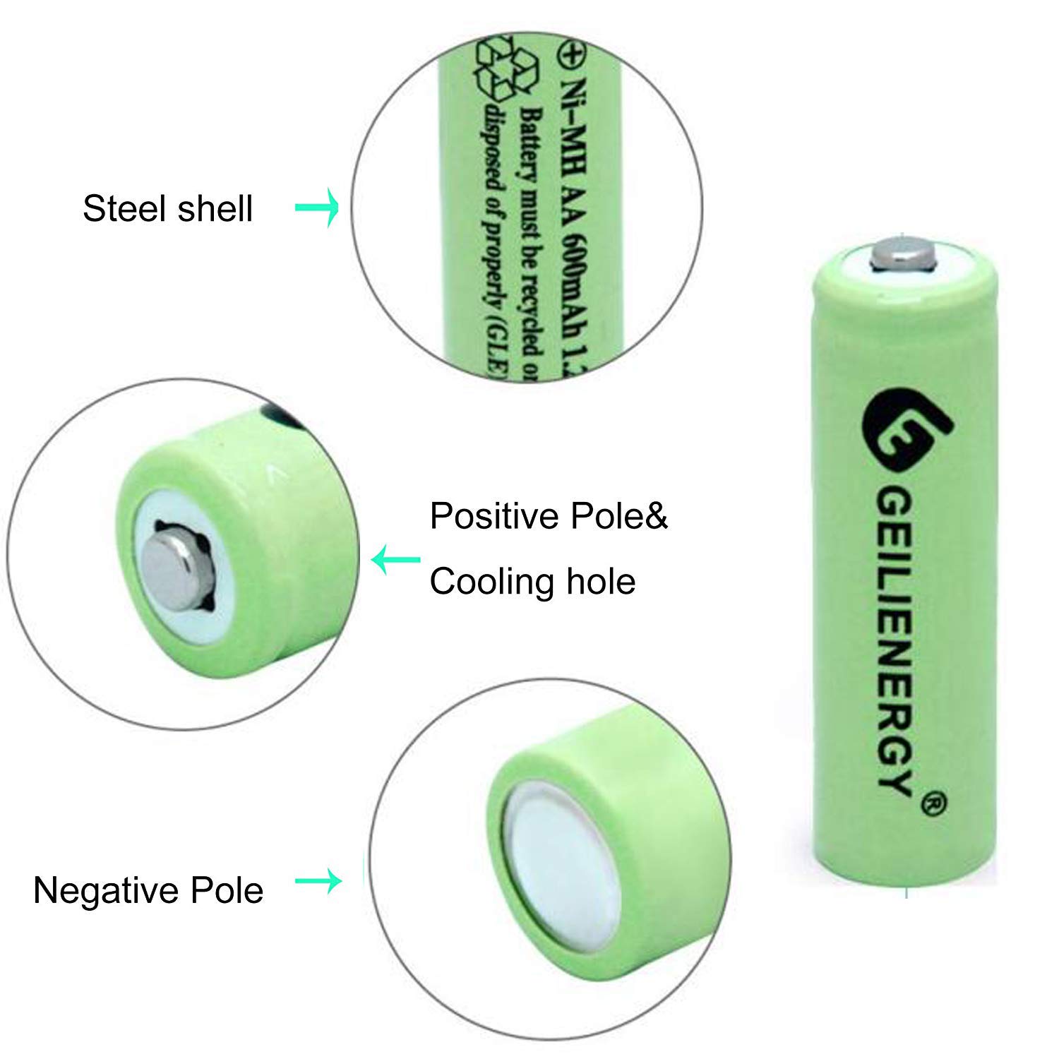 BAOBIAN AA 600mAh 1.2V NiMH Rechargeable Batteries for Solar Light,Solar Lamp,Garden Lights Green(4 PCS)