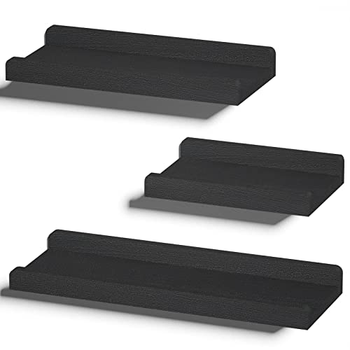 Alsonerbay Black Floating Shelves, Floating Shelves Wood for Wall Storage, Wall Shelf for Bedroom, Living Room, Bathroom, Kitchen, Office and More, Set of 3