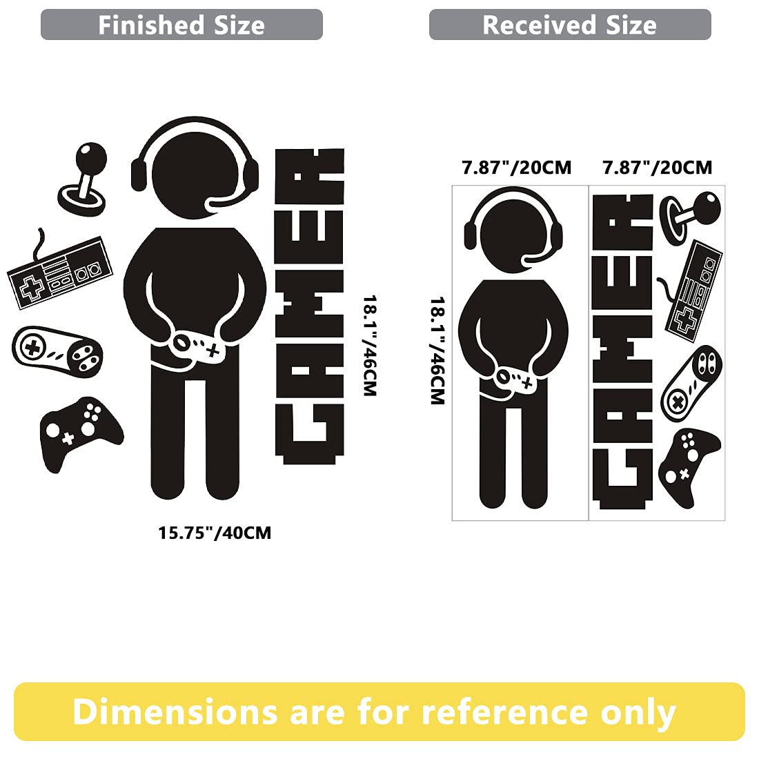 HINGSONG Gamer Controller Wall Decals DIY Vinyl Game Boy with Controller Joystick Wall Stickers for Boys Bedroom Living Room Playroom Decor