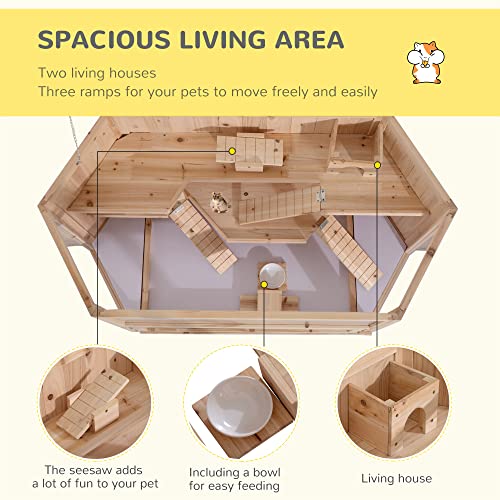 PawHut 3-Tier Extra Large Wooden Hamster Cage with Seesaws, Small Animal Cage and Habitat, Mice, Rat, Gerbil, & Hamster Habitat, Ladder, Feeding Bowl, Openable Top and Front Door