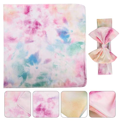 TOYANDONA Infant Swaddle Wrap Tie Dye Receiving Blanket with Bow Headbands Baby Wrap Blanket Stretchy Swaddle Sack Photo Booth Prop for Newborn Infant Baby Unisex