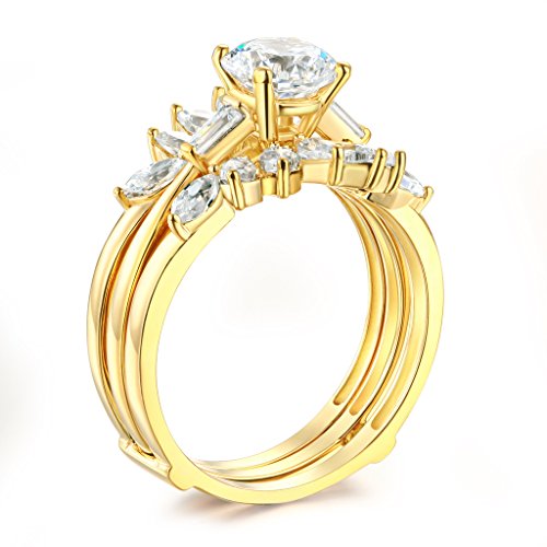 14k Yellow Gold SOLID Wedding Engagement Ring and Wedding Band 2 Piece Set - Size 7