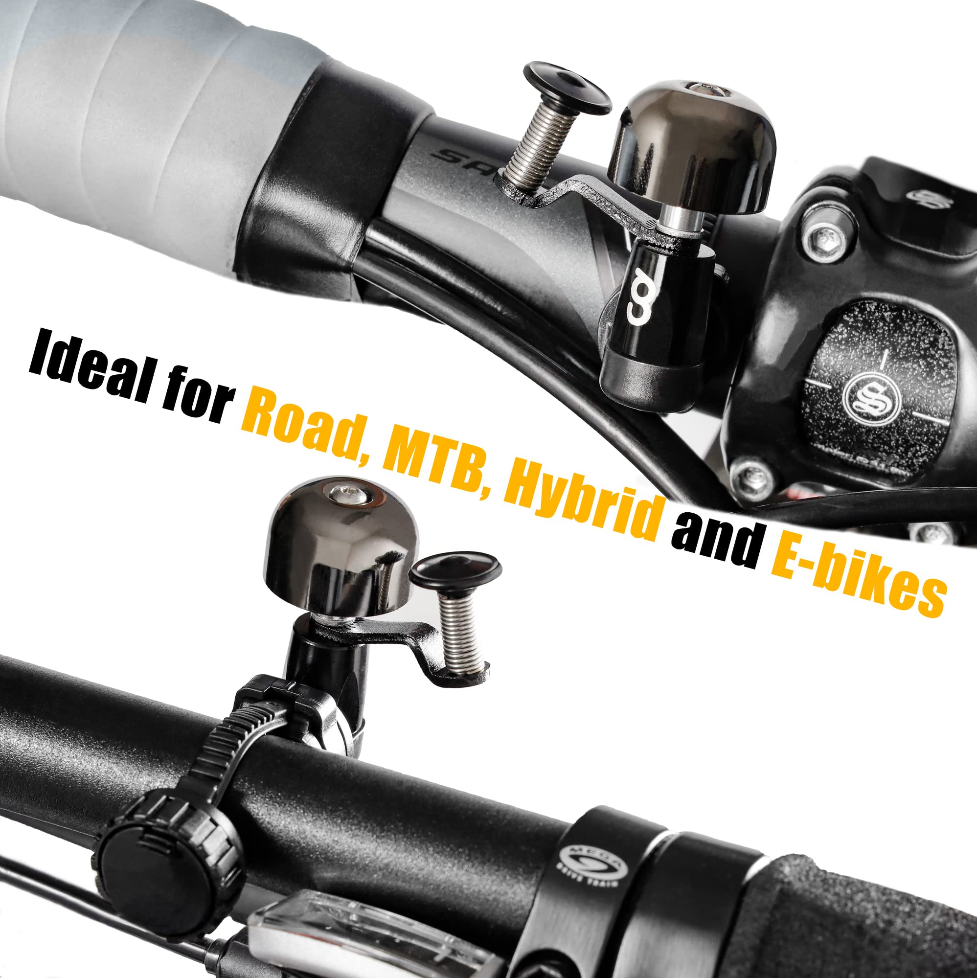 CyclingDeal Adjustable Clamp Tie Bike Bell Bicycle Horn 360 Degree Rotatable Bracket Universal Fit Design– Ideal for Road MTB Hybrid and E-Bikes - Loud Clear Crisp Sound