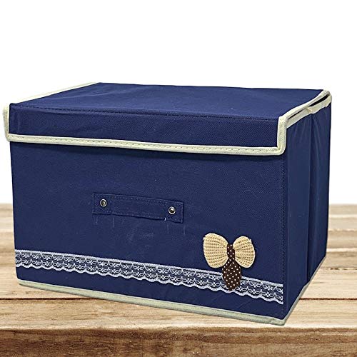 BANBERRY DESIGNS Storage Bin with Lid and Handles Foldable β Collapsible Blue Container for Organizing Toys Closets Bedrooms Clothes Shoes